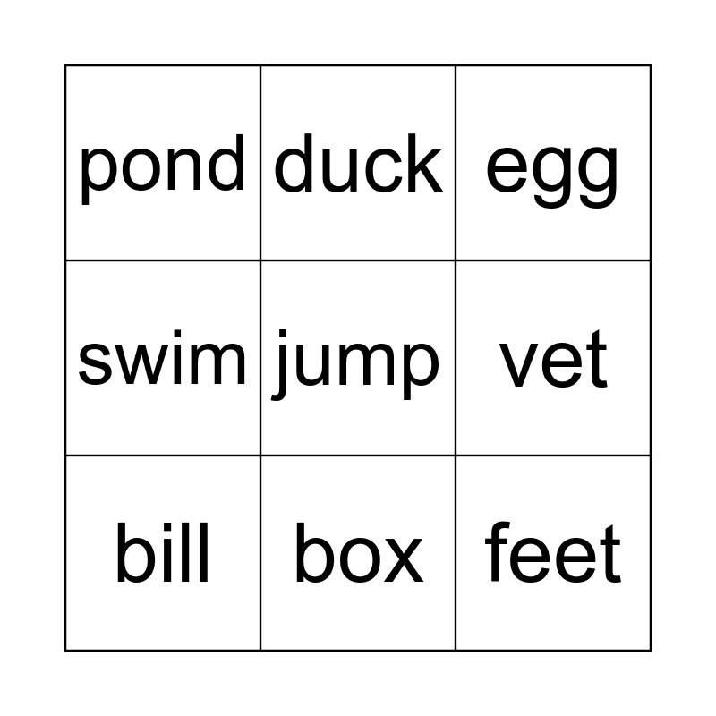 "What's in the egg?" and "Little Duck" Stories Bingo Card