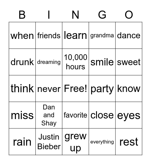 10,000 hours Bingo Card