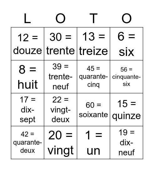 1mh3 les nombres 0 à 69 Bingo Card