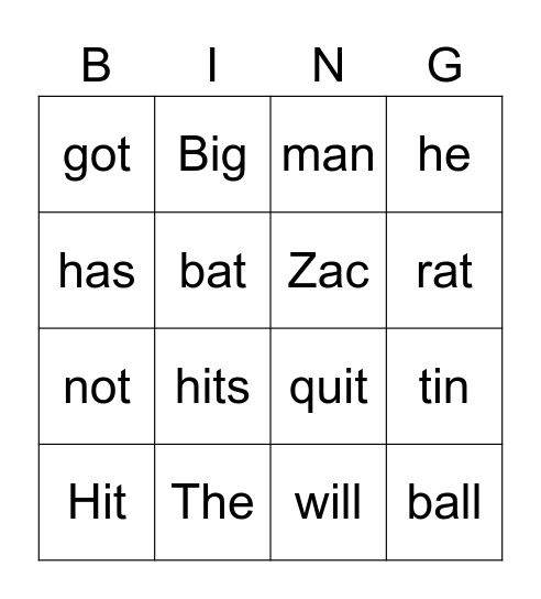 The Big Hit Bingo Card