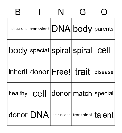 DNA Bingo Card