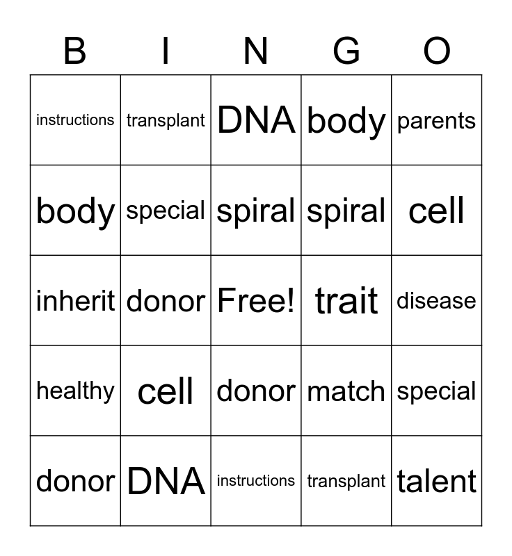 DNA Bingo Card
