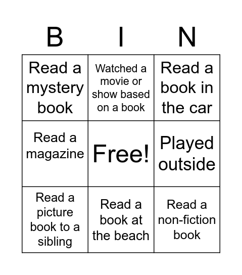 Spring Break Bingo Card