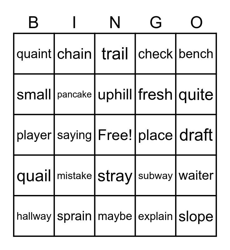 -ai, -ay, vce, vc Bingo Card