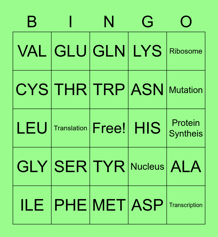 Codon BINGO! Bingo Card