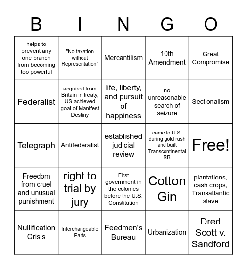 STAAR BINGO Card