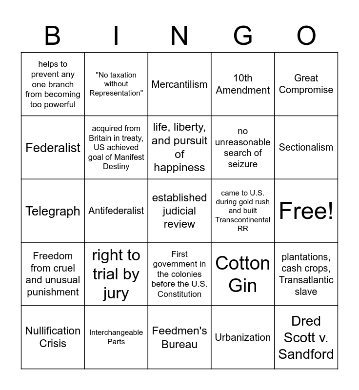 STAAR BINGO Card