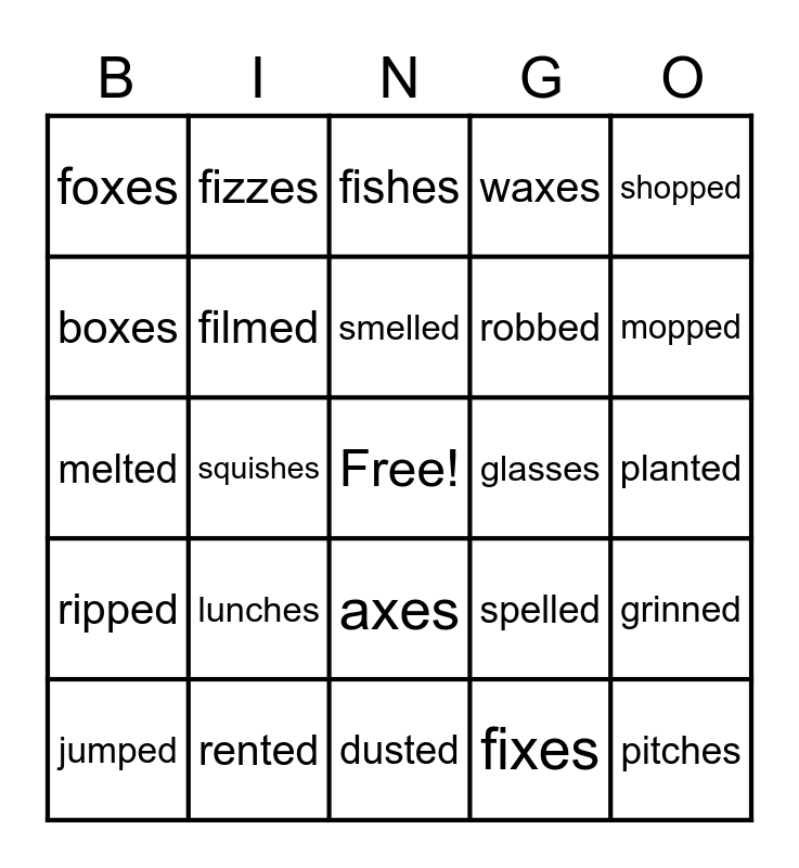 suffix -es and -ed Bingo Card