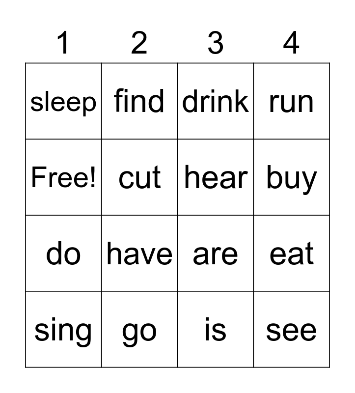 Irregular verbs past simple Bingo Card