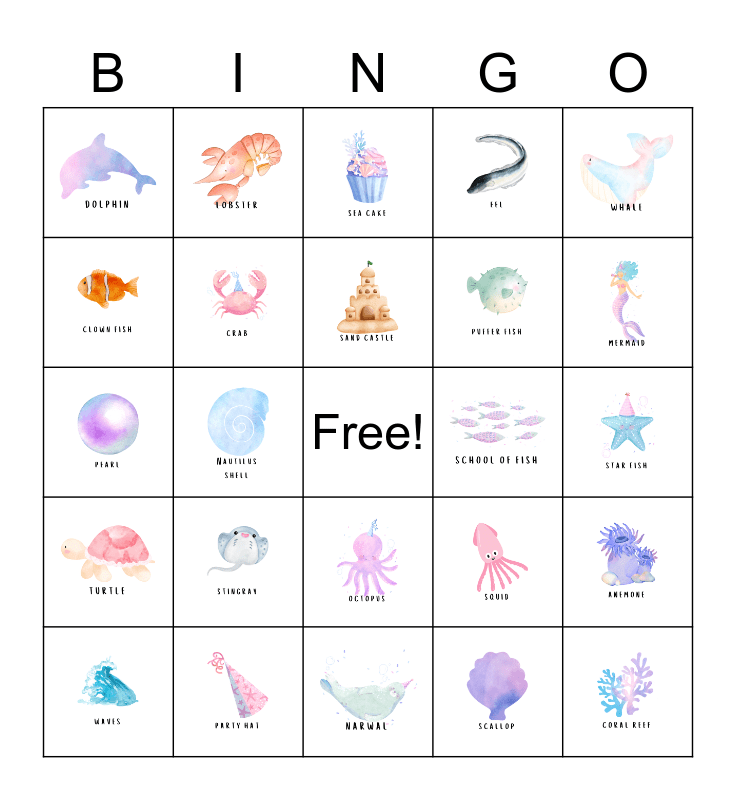 Mermaid Bingo Card