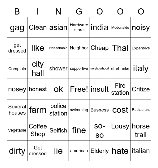 Unit 9 Bingo Card