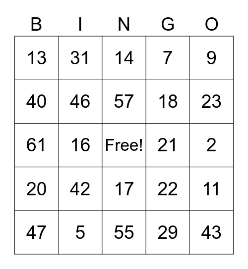 Imagine Club Bingo Card