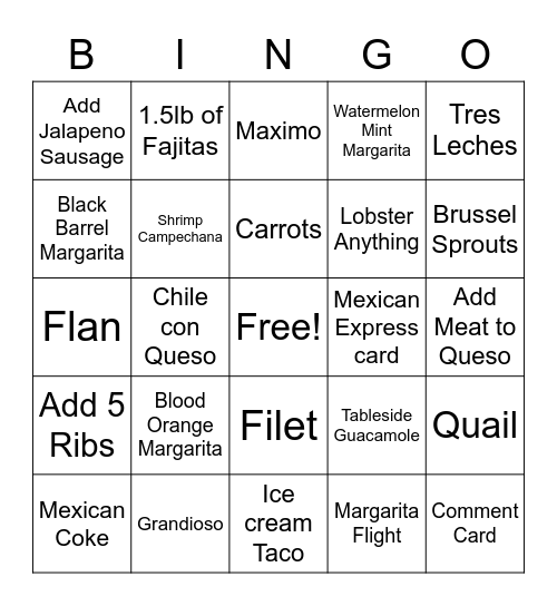 Lupe Bingo Contest!! Bingo Card