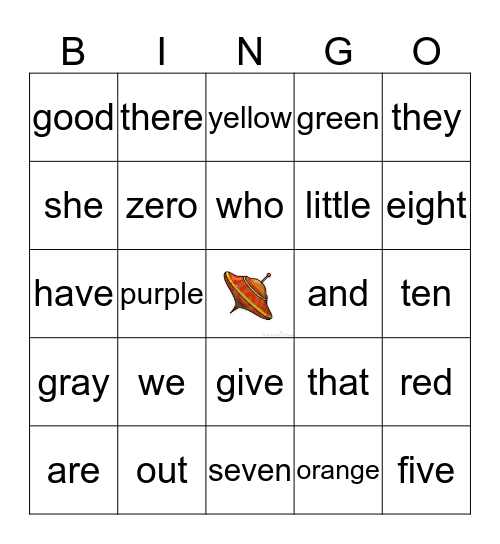 Kindergarten Sight Words Bingo Card