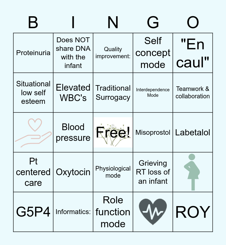 Pre-eclampsia RT Surrogacy Bingo Card