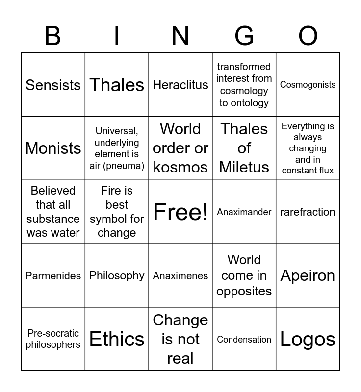 ETHICS Bingo Card