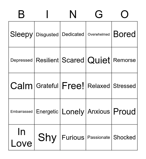 Let's Talk Emotions Bingo Card