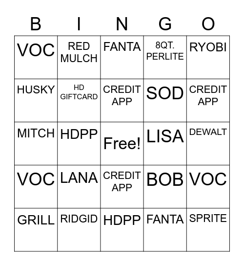 Spring Credit Bingo Card