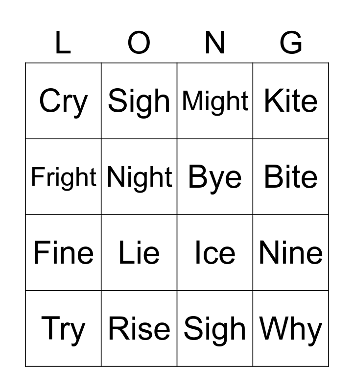 Long 'i' - Bingo Card