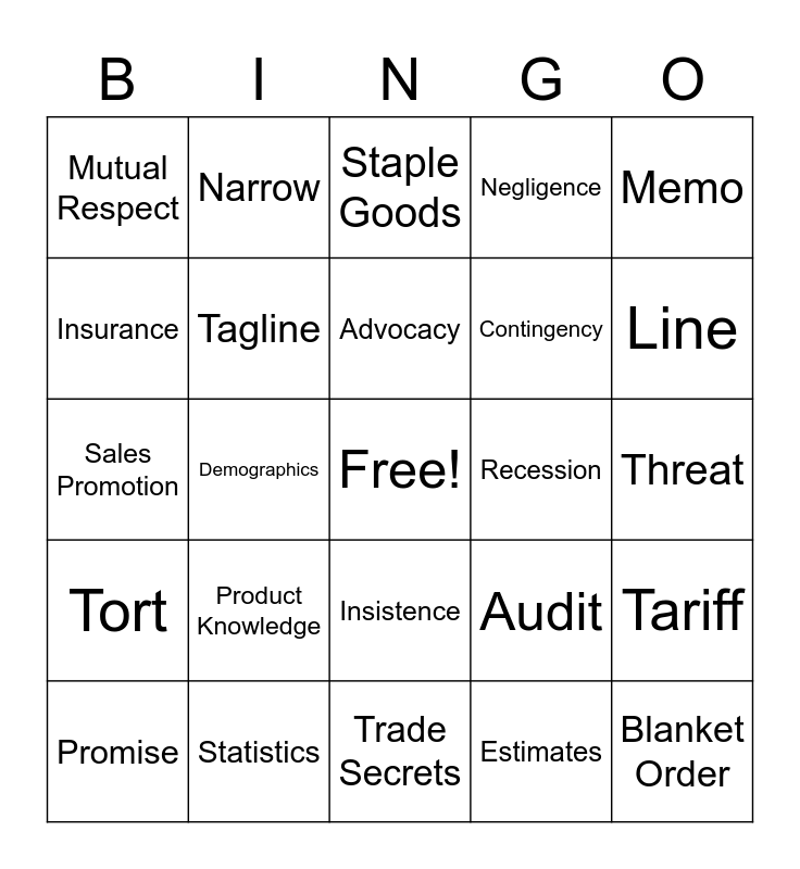 DECA Bingo Card