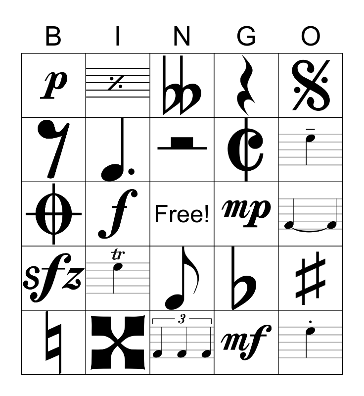 Music Symbols Bingo Card
