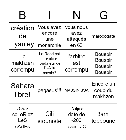 BINGO EDITION NATIO DZ Bingo Card