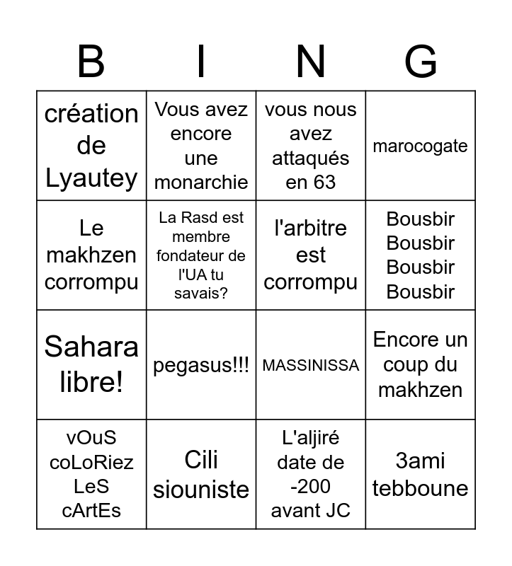 BINGO EDITION NATIO DZ Bingo Card