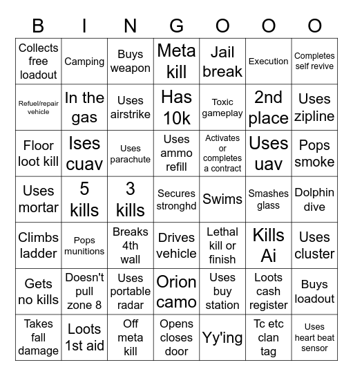 Warzone Bingo Card