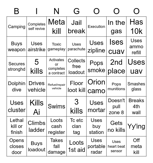 Warzone Bingo Card