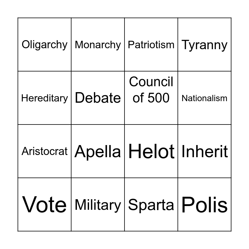 Ancient Greek Governments Bingo Card