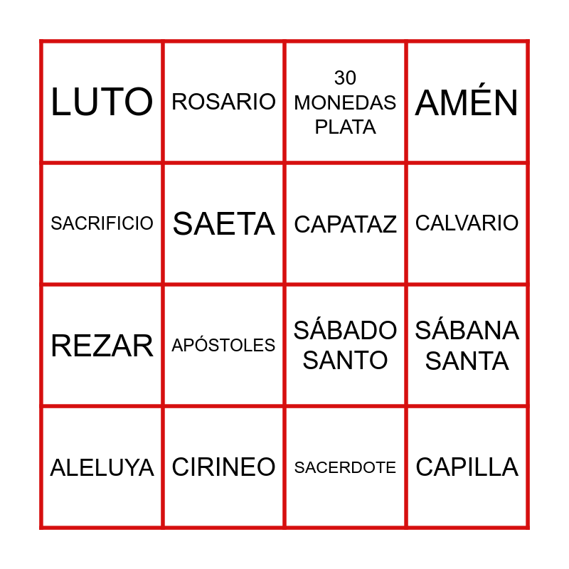 Semana Santa Bingo Card