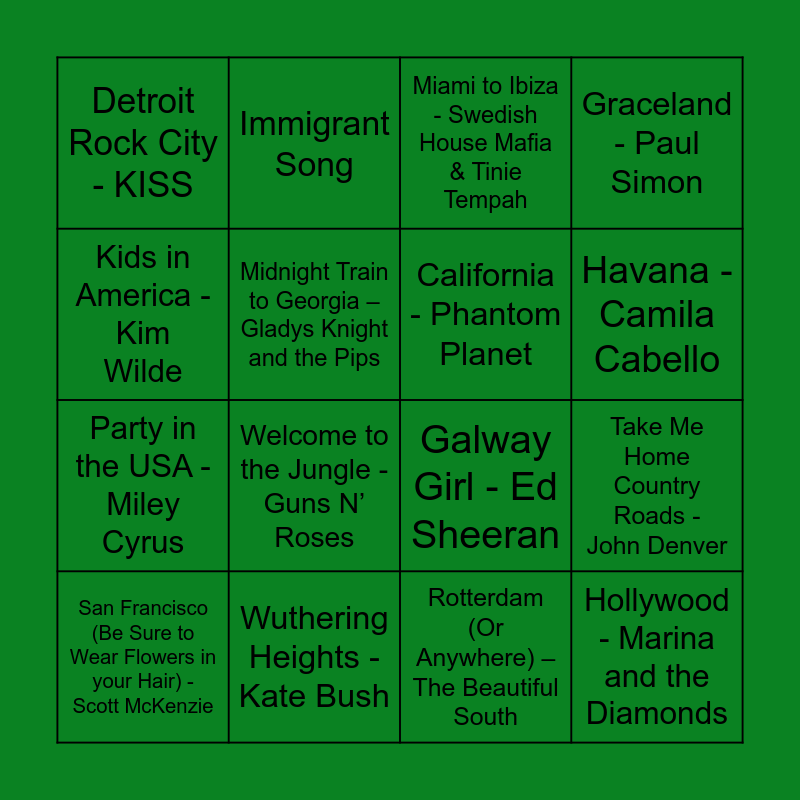 Mum and Me - Music Bingo - Geography Bingo Card