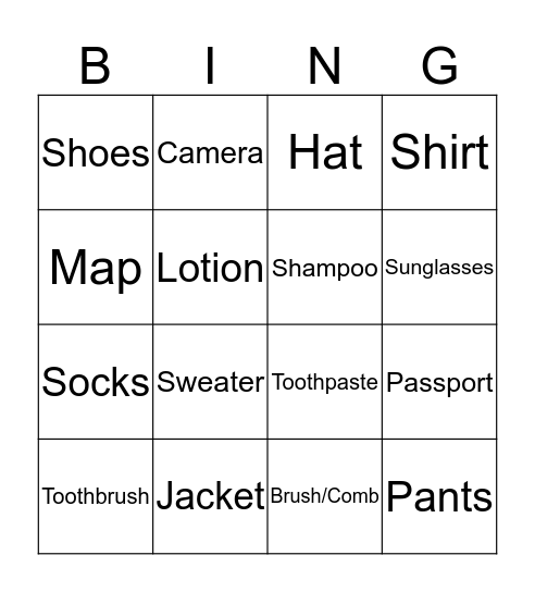 Ready, Set, Pack Bingo!! Bingo Card
