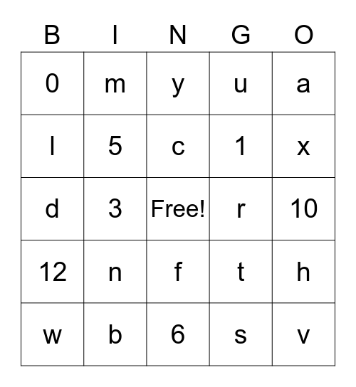 Articles Bingo Card