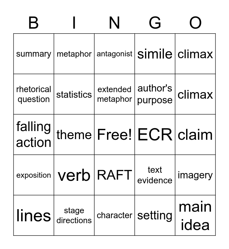 STAAR Review Bingo Card