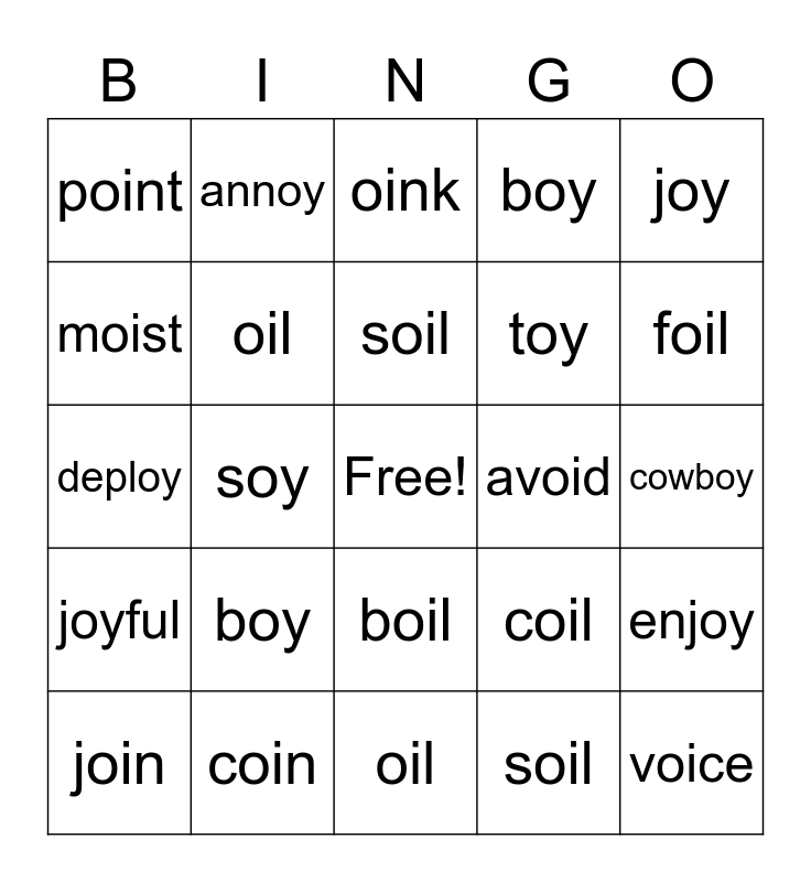 Oi - Oy Words Bingo Card