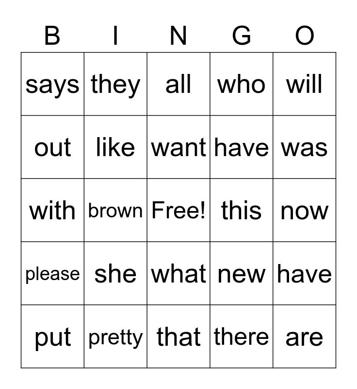 PLL 4.1/4.2 Sight Words Bingo Card