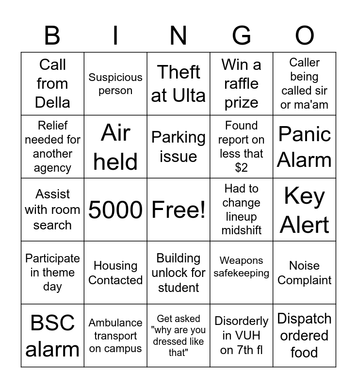 Dispatch Week Bingo Card