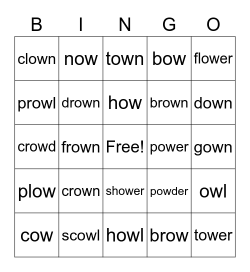 OW Words Bingo Card