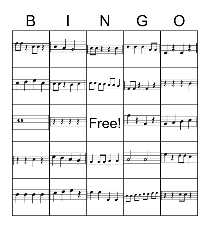 Melody Bingo Card