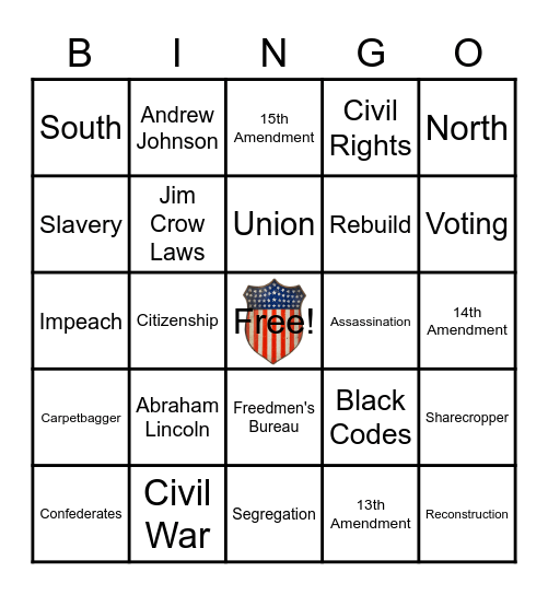 Reconstruction Unit Vocab Bingo Card