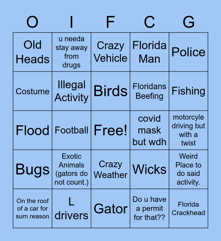 Only In Florida CGNG Bingo Card