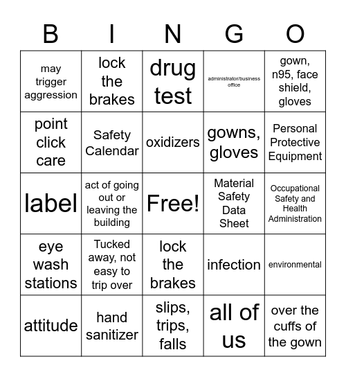 Safety Bingo Card
