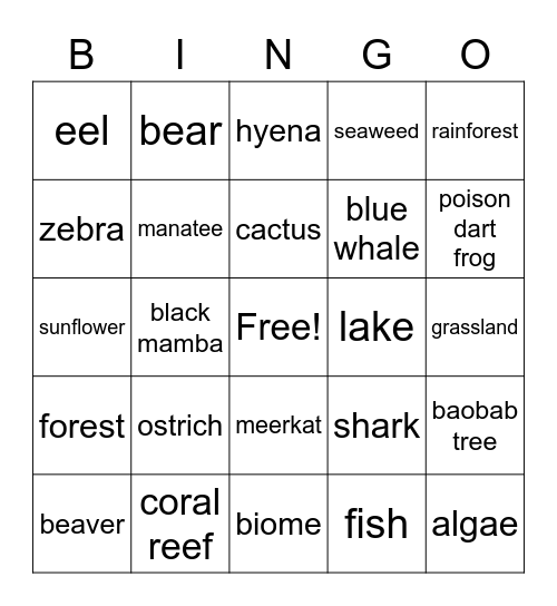 Habitat Bingo Card