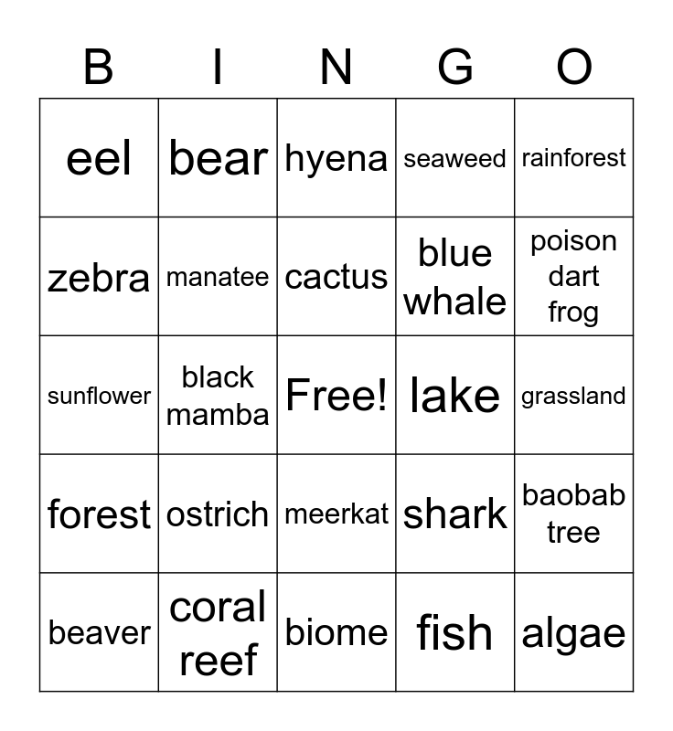 Habitat Bingo Card