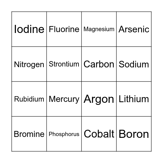 Element Bingo Card