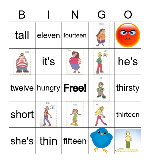 Adjectives Bingo Card