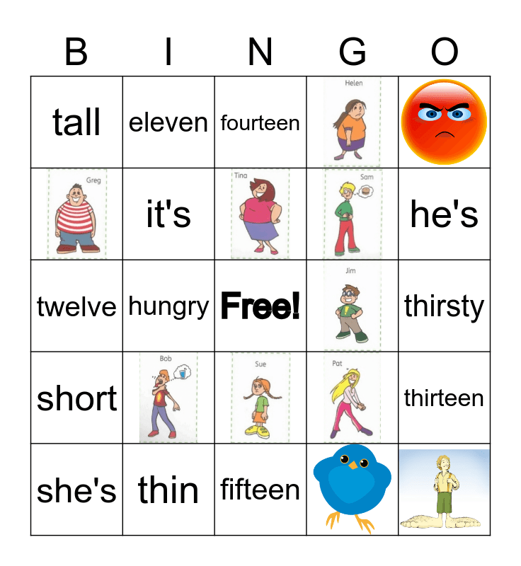 Adjectives Bingo Card