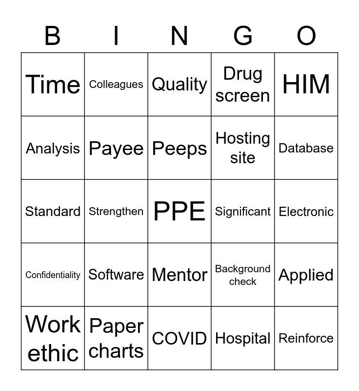 PPE Bingo Card