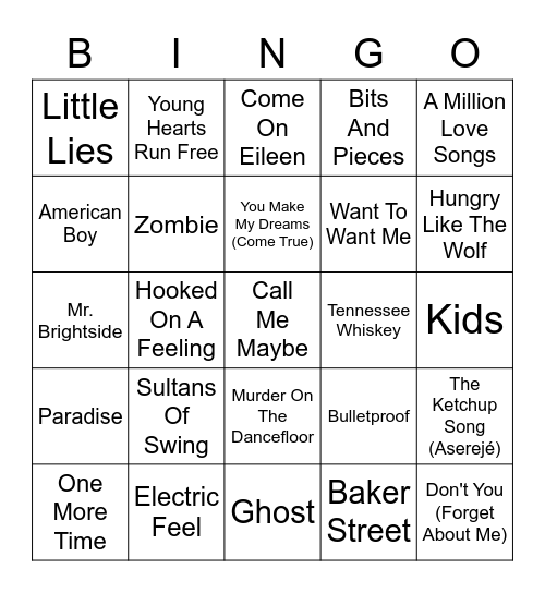 Musical Bingo Card